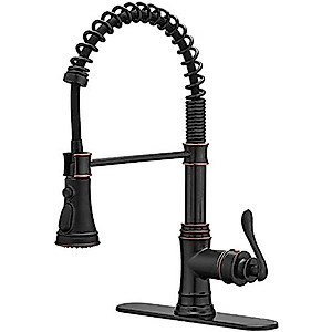 Homevacious Oil Rubbed Bronze Single Handle Pull Down Sprayer Faucet with 3 Function Spring High Arc for Kitchen Sink