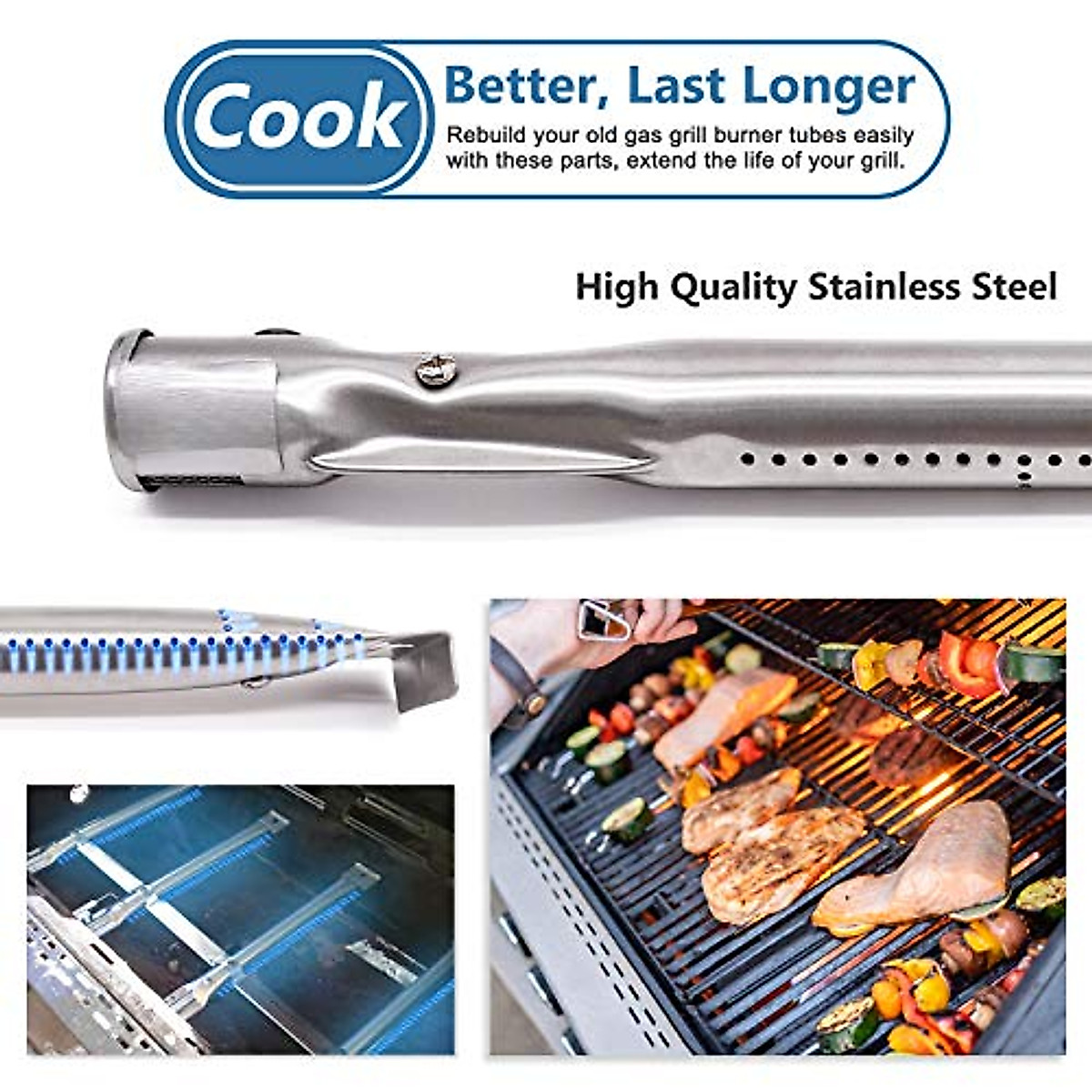 Grill Parts Replacement Compatible for Kenmore 146.46366610, 146.46372610, 146.46365610 146.47223610 Grill, 4-Pack Heat Plates Grill Burners & Crossover Tubes Replacement for 146.46366610, S