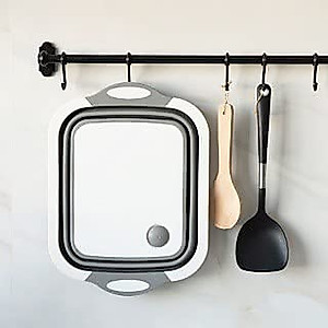 Collapsible Cutting Board with Wash Basin and Drainage Hole; BBQ Prep Tub and Camping Cutting Board; Space-Saving Collapsible Camping Dish Tub Sink RV and Camper Kitchen Must Have Accessory Grey