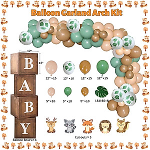 Hombae Woodland Baby Shower Decorations, Baby Shower Decorations for Boy, Forest Animal Gender Neutral Baby Shower Decorations Backdrop Balloon Leaf Banner Box Cutout Cake Cupcake Topper Sash Brown