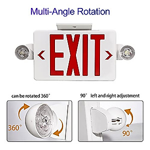 CM MZY LED Exit Sign with Emergency Lights,Exit Sign Lights with Battery Backup, Red Letter Emergency Exit Sign Lights with Two Adjustable Heads,AC 120-277V, UL Certified,1PCS