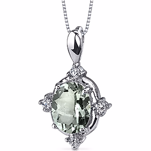 PEORA Green Amethyst Vintage Solitaire Pendant Necklace for Women 925 Sterling Silver, Natural Gemstone, 1.50 Carats Oval Shape 9x7mm, with 18 inch Chain, 100% Natural & Real,
