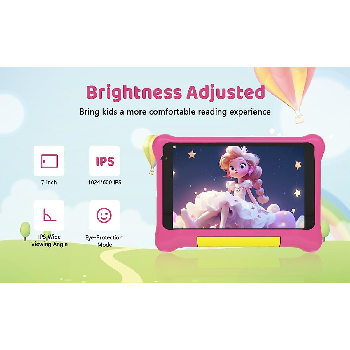 Cheerjoy Kids Tablet 7 inch,Android 12 Tablet for Kids,32GB ROM 128GB Expanded,Parental Control,Kids Software Pre-Installed, Dual Cameras,Android Learning Tablet with Proof Case for Toddlers (Pink)