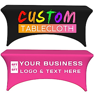 Custom Table Cloth Cover with Business Logo Text, Personalized Stretch Spandex Table cloth for Business Tradeshow Events, Customized Table Cloth for Birthday Wedding Anniversary Decoratio (6FT)