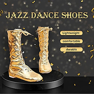 HIPPOSEUS Women's Jazz Dance Shoes Gold Split Sole Dancing Training High Top Ankle Dance Boots for Men, US 7
