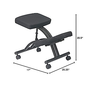 Office Star Ergonomically Designed Knee Chair with Casters, Memory Foam and Black Metal Base Black, 200 lbs (KCM1420)