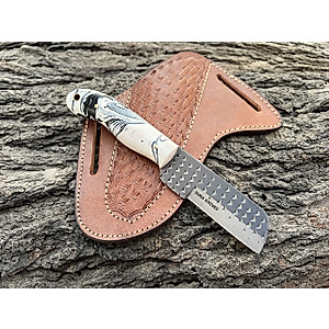 SUSA KNIVES Custom Handmade Rasp Bull Cutter knives horse file steel bull cutter knife, cowboy skinner knife with pancake leather sheath (WHITE)