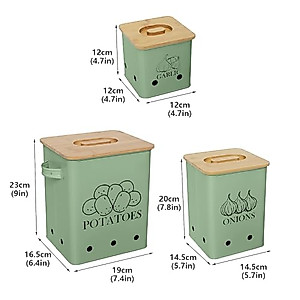 Xbopetda Potato Onion Garlic storage, Canister Sets for Kitchen Counter, Storage Set for Potato Onion Garlic, Kitchen Storage Bin Jars Pots with Aerating Tin Storage Holes & Wooden Lid - Green