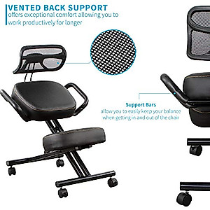 DRAGONN by VIVO Ergonomic Kneeling Chair with Back Support, Adjustable Stool for Home and Office with Angled Seat for Better Posture - Thick Comfortable Cushions, Black, DN-CH-K02B