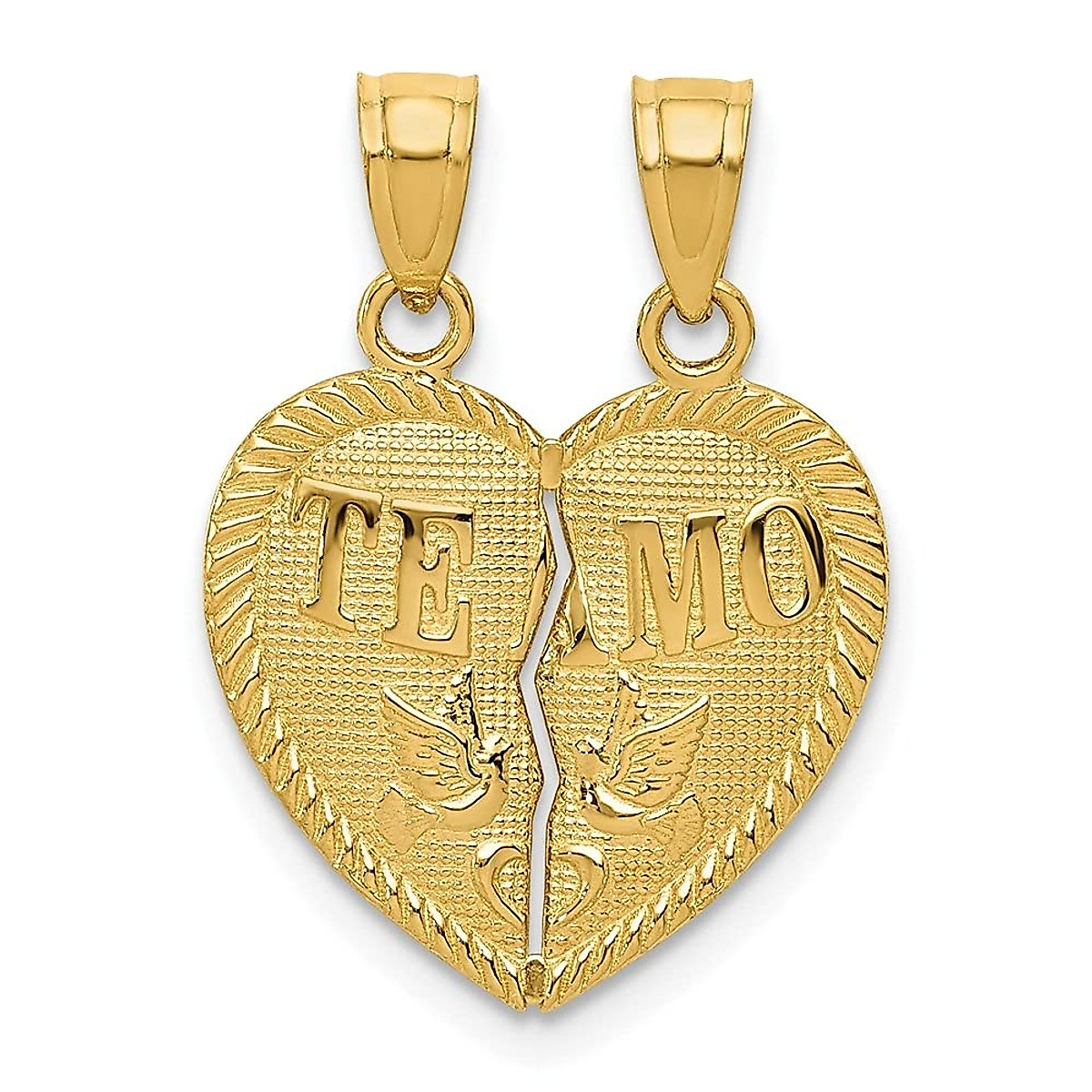 Diamond2Deal 14k Yellow Gold Break Apart Diamond-cut TE AMO Heart Pendant Fine Jewelry for Women (L- 21.4 mm, W- 15.6 mm)