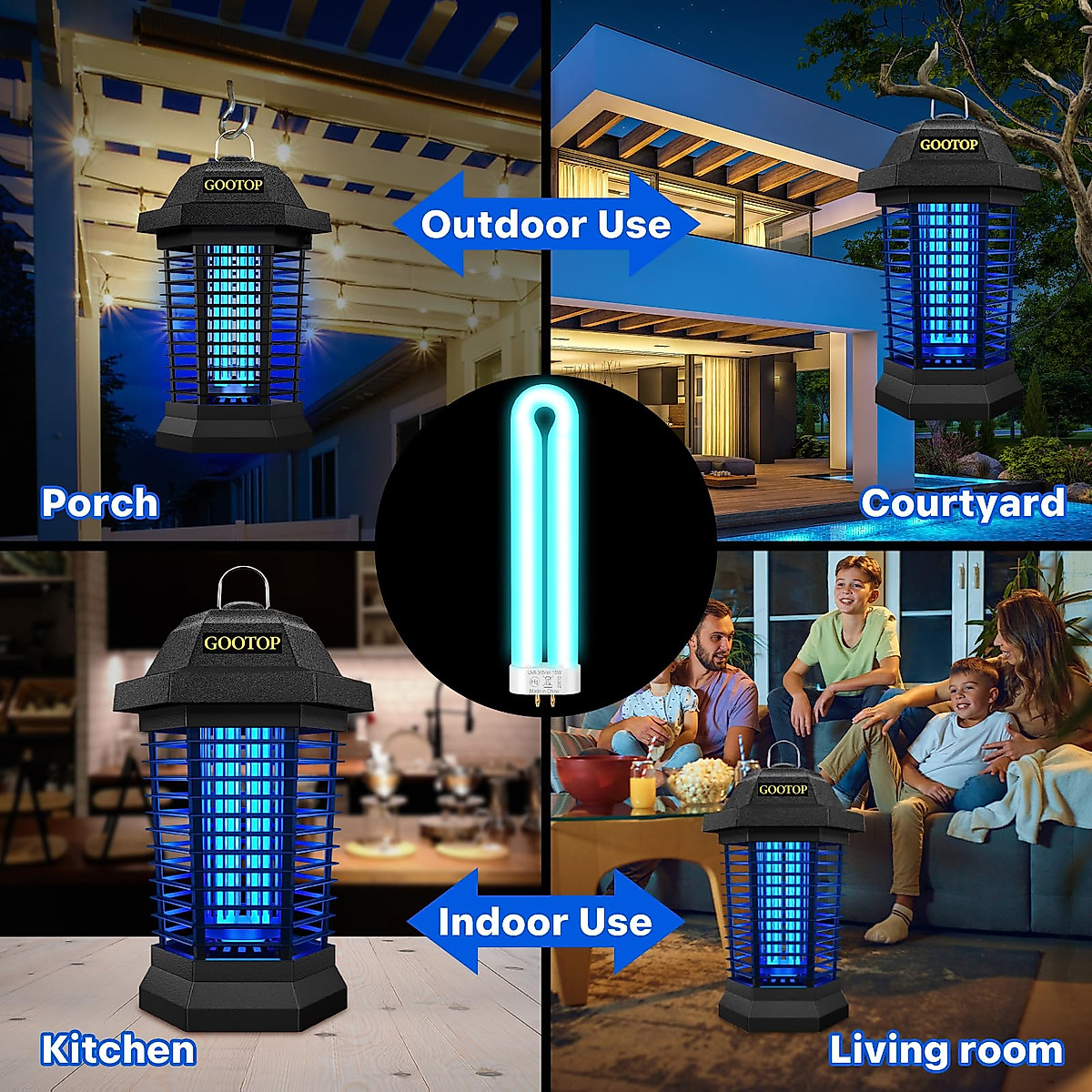 GOOTOP Replacement Bulb for Zap T6 Pro, K15, T9, X3 Bug Zapper Outdoor, 15W, 4-Pin Base, U Shaped Twin Tube Bulb for Outdoor Mosquito Zapper,2 Pack