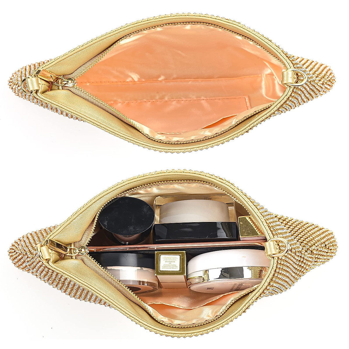 Valleycomfy Bling Evening Clutch Bag for Women Lady Girl Bride Rhinestone Purse For Prom Cocktail Party Wedding Engagement, Gold