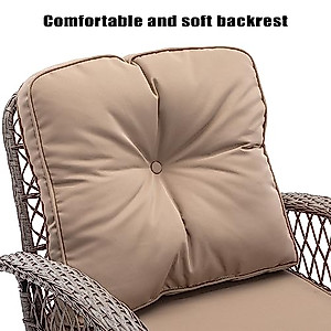 Rocking Chairs for Outside, Wicker Rocking Chairs Set of 2, Patio Rocking Chair with Rattan Table, Rocker Chair Outdoor with Comfortable Cushions, 360° Swivel Rocker Chairs for Yard, Porch, Balcony