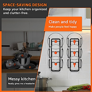 iHysuun 2 Pack Pot Lid Organizer, Pot Lid Holders for Kitchen Cabinet, Self-Adhesive/Drilling Pot Cover Holder Rack Wall/Door Mounted, 6-Tier Pots and Pans Top Organizer for Cabinet Door, Black