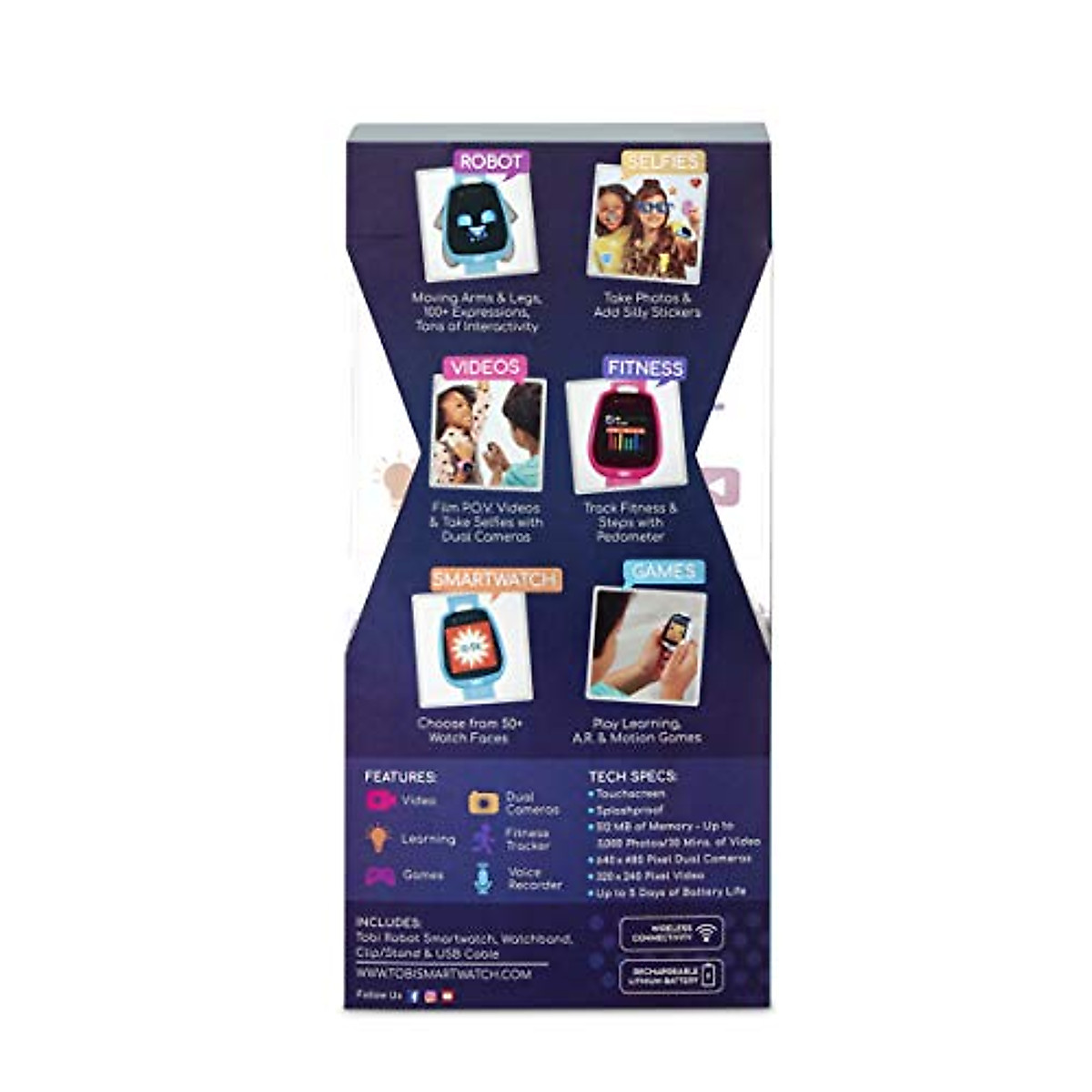 Little Tikes Tobi Robot Smartwatch - Blue with Movable Arms and Legs, Fun Expressions, Sound Effects, Play Games, Track Fitness and Steps, Built-in Cameras for Photo and Video 512 MB | Kids Age 4+