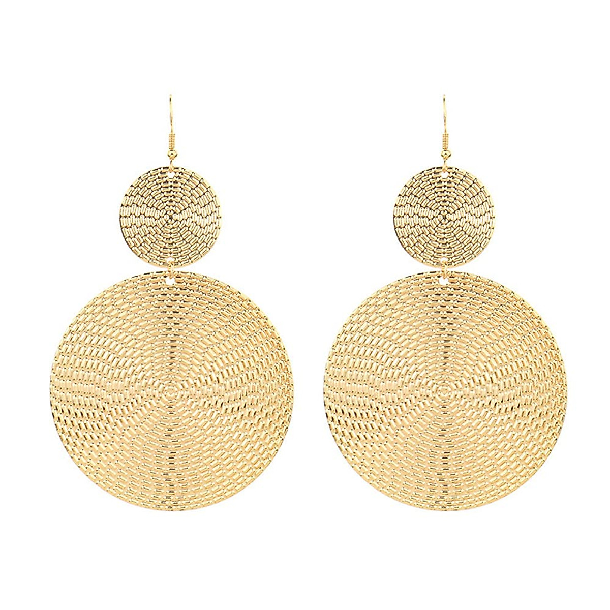 Large Double Circles Round Dangle Drop Earrings Geometric Statement Handmade Bohemian Dangling Earring Hook Studs Fashion Jewelry for Women Girls Yellow Gold (Yellow Gold)