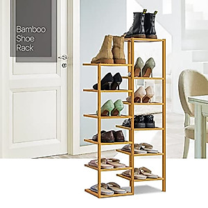 MoNiBloom 12 Tier Shoe Rack for Entryway, Bamboo Vertical Double Row Shoe Storage Space Saving Shoe Organizer for Small Spaces Corner Bedroom, Natural