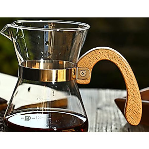 KATKAF Wooden Handle Pour Over Coffee Maker - with Double-layer Paper-free Stainless Steel Filter - Hand Coffee Dripper Brewer Pot - 13.5 Ounce/ 400 ml