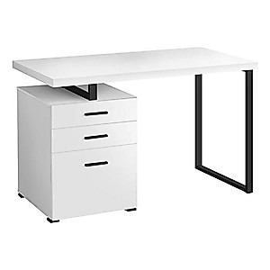 Monarch Specialties 7646 Computer Desk, Home Office, Laptop, Left, Right Set-up, Storage Drawers, 48" L, Work, Metal, Laminate, White, Black, Contemporary Desk-48 R Face, 47.25" L x 23.75" W x 30" H