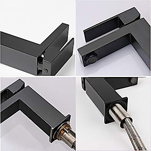 AWARA Single Handle Bathroom Faucet, Matte Black Bathroom Sink Faucet Solid Brass Single Hole Modern Bathroom Faucet Vanity Faucet with Pop-up Drain & Overflow & Water Supply Hoses