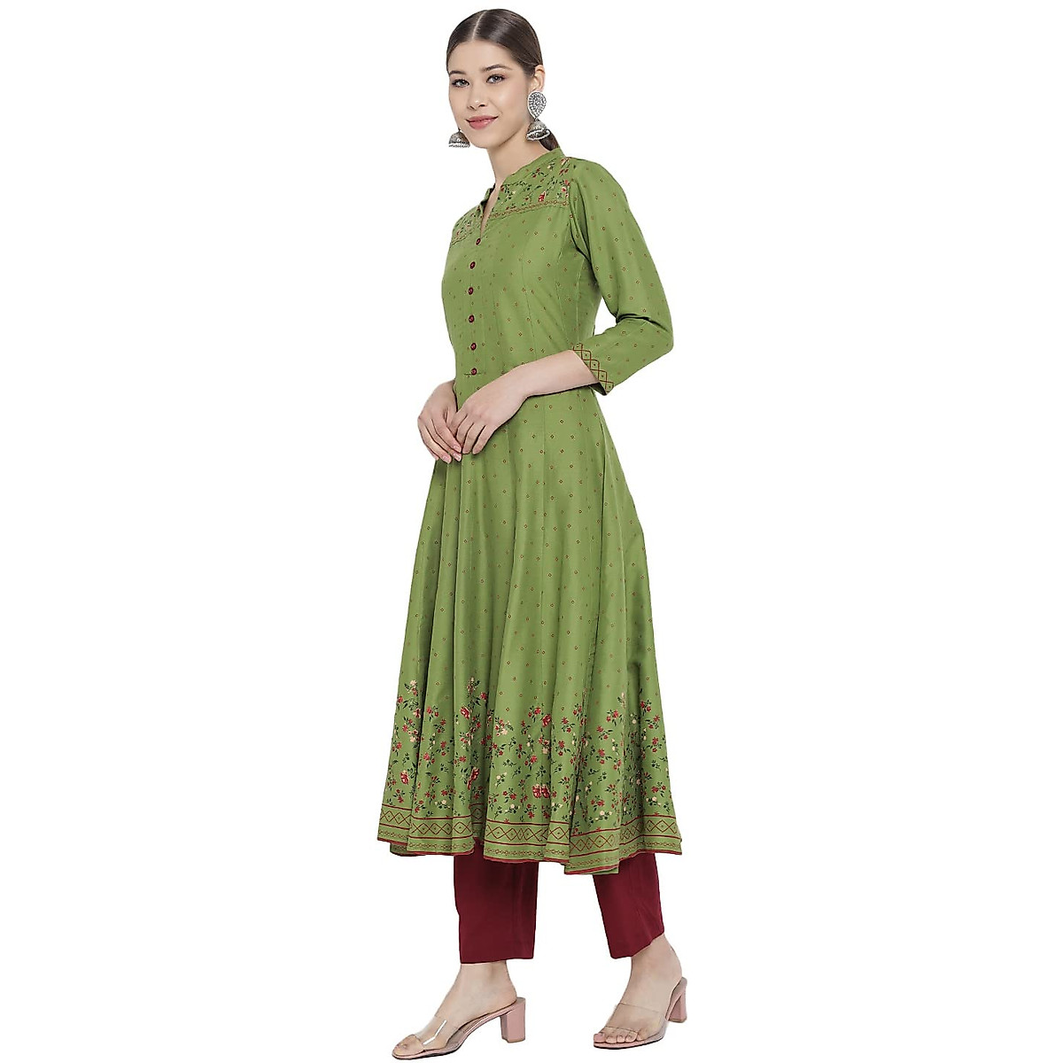 Yash Gallery Women's Rayon Floral Printed Anarkali kurta (Green, 5XL)