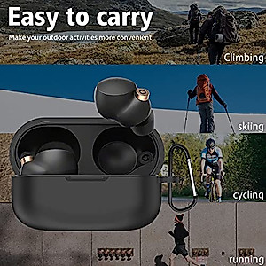 for Sony WF-1000XM4 Case Cover,Woocon 5 in 1 Soft Silicone Protective Accessories Kit Skin Sleeve for Sony WF1000XM4 True Wireless Earbuds Charging Case with Keychain/Anti-Lost Strap/Ring/Brush(Black)
