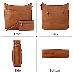 KITATU Crossbody Bag for Women Hobo Handbags - Vegan Leather Designer Purse Shoulder Zipper Bag with 2 Adjustable Straps (Medium, A-Brown(with slim wallet))