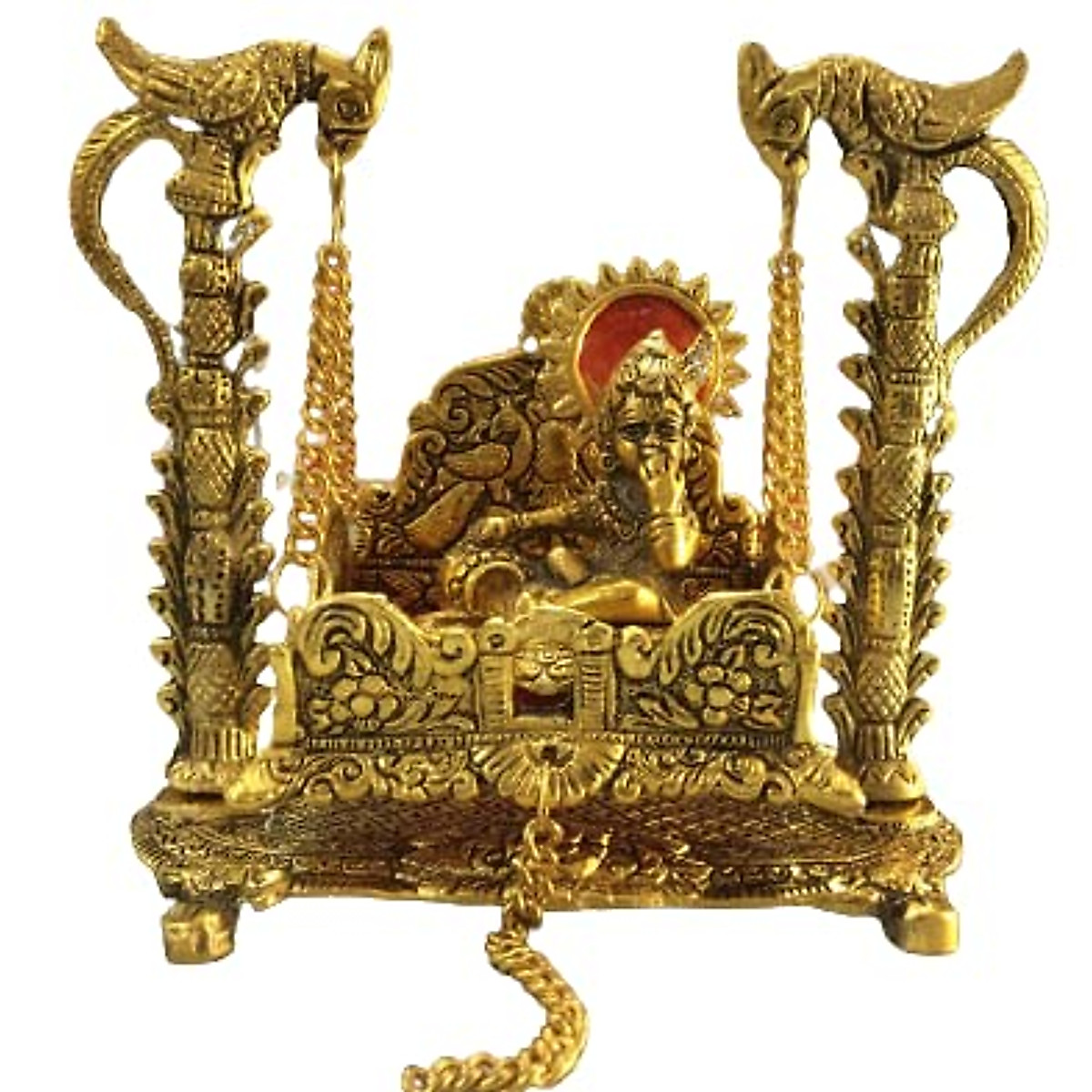 DCVCRAFT Traditional Handicraft Indian Antique Look Temple Arch/gate Design Jhula Singhasan for Lord Krishna, Laddu Gopal Sofa with Jhula, Brass Jhula (Pattern-1)