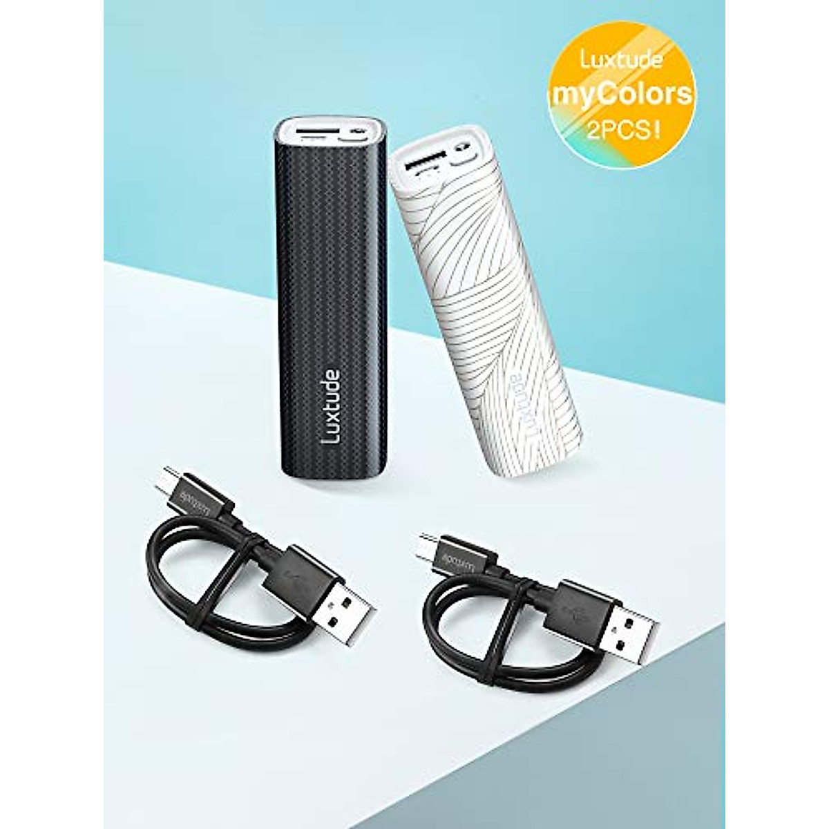 Luxtude 10000mAh Small Portable Charger with Flashlight, Mini & Lightweight Power Bank, Compact External Battery Pack Lipstick Portable Phone Charger for iPhone, Android, Samsung, etc (2 Pack 5000mAh)