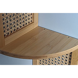 ND RongFeng Bamboo Corner Shelf 4-Tier Shelf with Bamboo Body Mixed with Natural Rattan Mesh for Wall Storage, Suitable for Bedroom and Living Room (Light Brown)