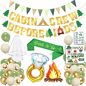 Camp Bachelorette Decorations Kit, Gold Green Bachelorette Party Supplies, Bachelorette Gifts for Bride Include Camping Party Banner, Bachelorette Temporary Tattoos, Bride Balloons Decor
