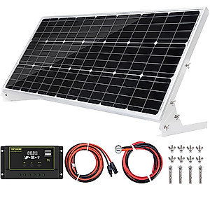 Topsolar 100W 12V Solar Panel Kit Battery Charger 100 Watt 12 Volt Off Grid System for Homes RV Boat + 30A Solar Charge Controller + Solar Cables + Brackets for Mounting