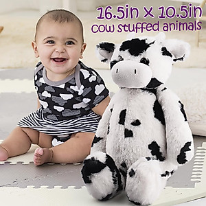 LotFancy Cow Stuffed Animals, 16 inch Tubbie Wubbie Soft Plush Cow for Babies, Farm Animal Toy Birthday for Boys Girls, White and Black, Kids Room Decoration