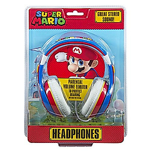 eKids Super Mario Kids Headphones, Adjustable Headband, Stereo Sound, 3.5Mm Jack, Wired Headphones for Kids, Tangle-Free, Volume Control, Childrens Headphones Over Ear for School Home, Travel