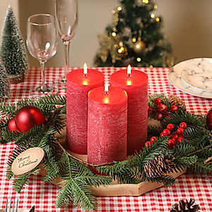 3x6 Inch Red Pillar Candles Set of 3, Christmas Candles Unscented Red Pillar Candles, Dripless Candles Long Burn Time for Wedding, Christmas Decor and Home Decor, Christmas Dinner Table Decor