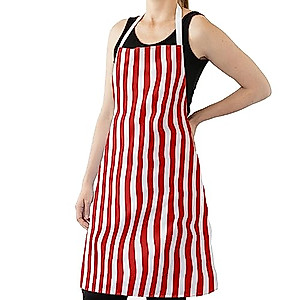 Curdesi Adjustable Bib Apron Vertical Stripe Red White Kitchen Cooking Chef Aprons for BBQ Grilling, Baking