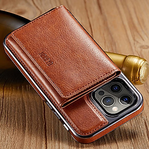 MOHEYO Designed for iPhone 14 Pro Max Case Compatible with MagSafe Removable Wallet Card Holder Magnetic Slim Thin Vegan Leather Cover (Brown)