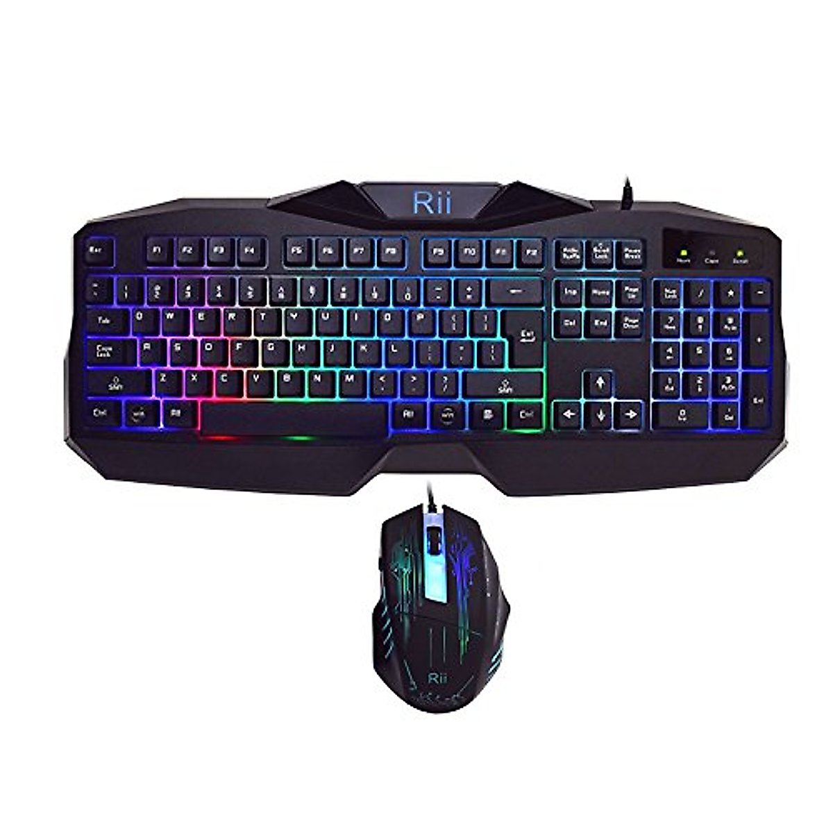 Rii Gaming Keyboard and Mouse Combo,LED Rainbow Backlit USB Wired Computer Keyboard 104 Key,Spill-Resistant Design,Ergonomic Wrist Rest Keyboard Mouse Set for Windows PC Gamer. Black