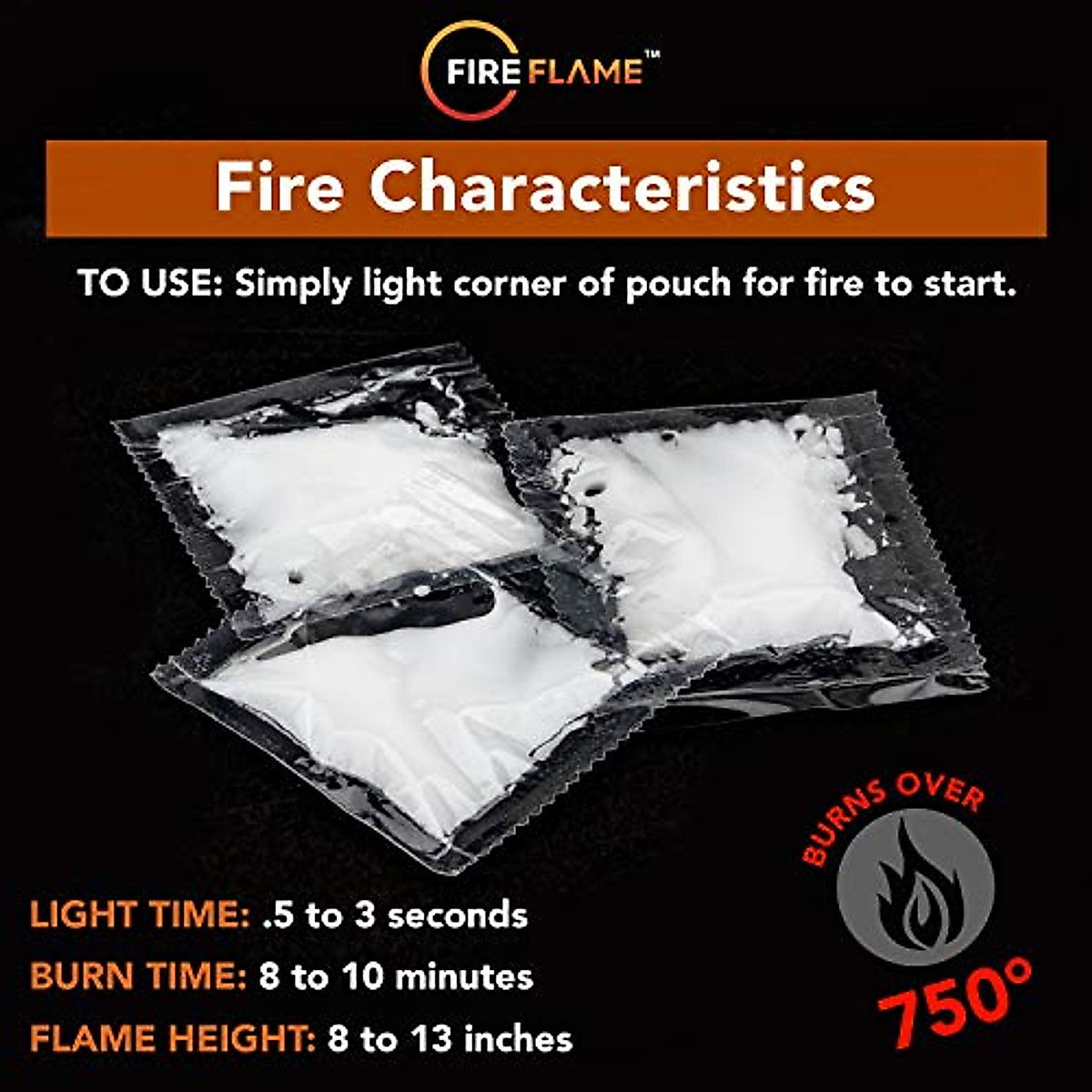 Fireflame Quick Instant Fire Starter - 100% Waterproof All-Purpose Indoor & Outdoor Firestarter, for Charcoal Starter, Campfire, Fireplace, BBQ - Odorless and Non-Toxic - 60 Pouches in Canister