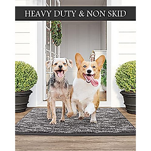 Door Mats Outdoor Indoor Doormat-Rubber Non Slip Absorbent Front Door Mats for Outside Entry Entrance-Dirt Trapper Mat for Muddy Paws and Shoes-Gray-17”x30”
