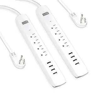 Iron Forge Cable 2 Pack of Surge Protector Power Strips with 4 USB Ports, 4 Electrical Outlets & 6 Ft White Extension Cord, 15A/1875W, ETL Listed