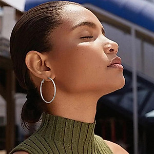 Gacimy Medium Silver Hoop Earrings for Women 14K White Gold Plated, 925 Sterling Silver Post Hoops for Women, 40mm White Gold Medium Earrings