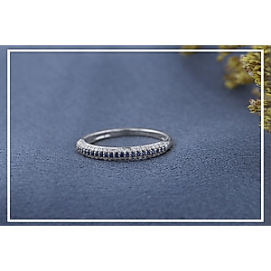 Dazzlingrock Collection Round Blue Sapphire & White Diamond Anniversary Wedding Band For Women | 10K White Gold, Size 8