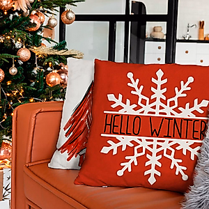 GEEORY Christmas Pillow Covers 18x18 Set of 4 for Xmas Decorations Buffalo Plaid Check Christmas Tree Joy Snow Pillow Cases Winter Holiday Throw Pillows Farmhouse Decor for Couch