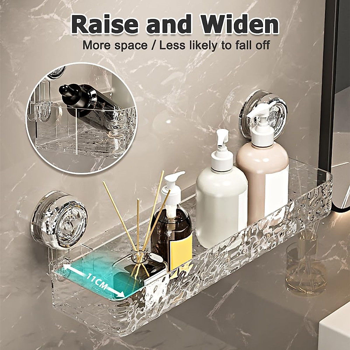 DONGKER No Drill Clear Wall Caddy,Wall Mount Removable Bathroom Storage Rack with Suction Cup for Bathroom Dorm Kitchen