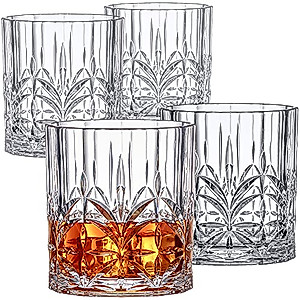Amazing Abby - Whitney - 14-Ounce Plastic Whiskey Glasses (Set of 4), Plastic Wine Glasses, Reusable, BPA-Free, Shatter-Proof, Dishwasher-Safe, Perfect for Poolside, Outdoors, Camping, and More