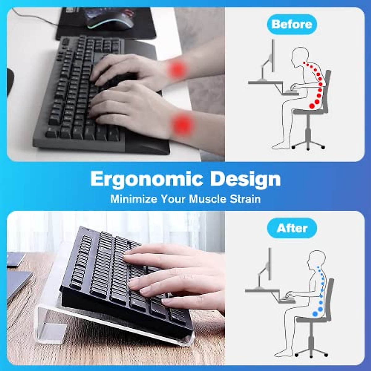 MaxGear Computer Keyboard Stand Keyboard Riser Acrylic Keyboard Stand for Desk Clear Keyboard Holder for Desk with Adjustable Height for Easy Ergonomic Typing at Office, Home, School