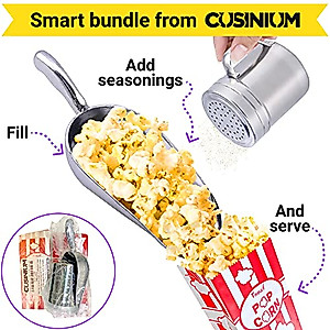 CUSINIUM Aluminium Popcorn Scoop - Popcorn Salt Shaker - [75 pcs] 1oz Popcorn Bags Bundle
