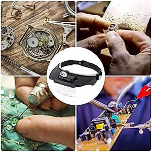 Head Mount Magnifier Optivisor with LED Jewelers Magnifying Glasses 1.2X 2X 1.8X 2.5X 3.5X Optical Headset Magnifying Visor Reading Magnifier Jeweler Loupe with 4 Lens Close Work Magnifier Headset