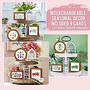 Farmhouse Tiered Tray Decor for Easter/St Patrick's Day/Valentines Decor (Tray Not Included), Rustic Interchangeable Seasonal Decor Set with Wooden Frames, Cards, Arch, Ladder,Easter Table Centerpiece